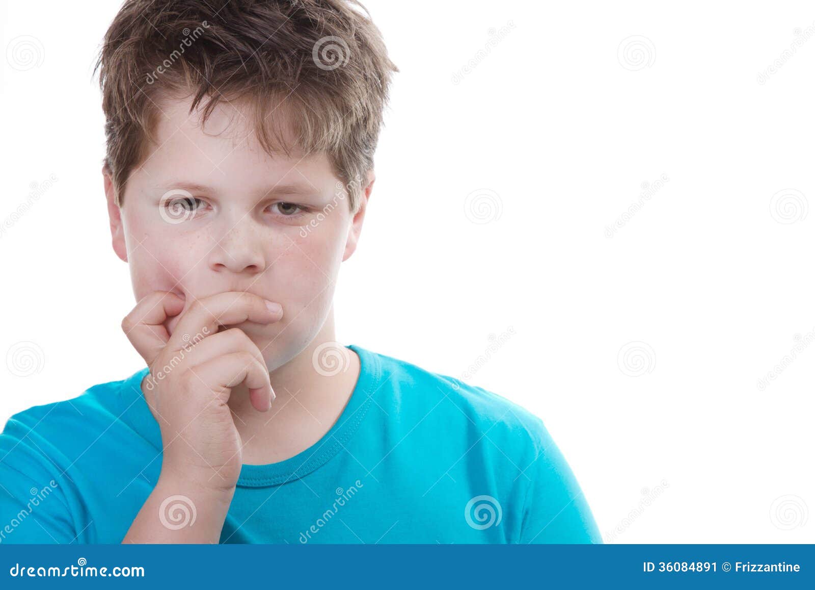 Pensive Boy Thinking - Isolated on White Stock Image - Image of studio ...