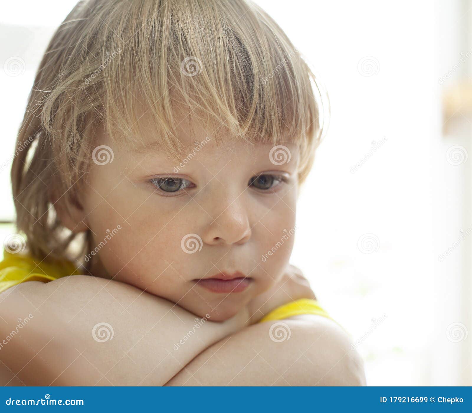 Pensive Boy on White Background Stock Image - Image of headshot ...