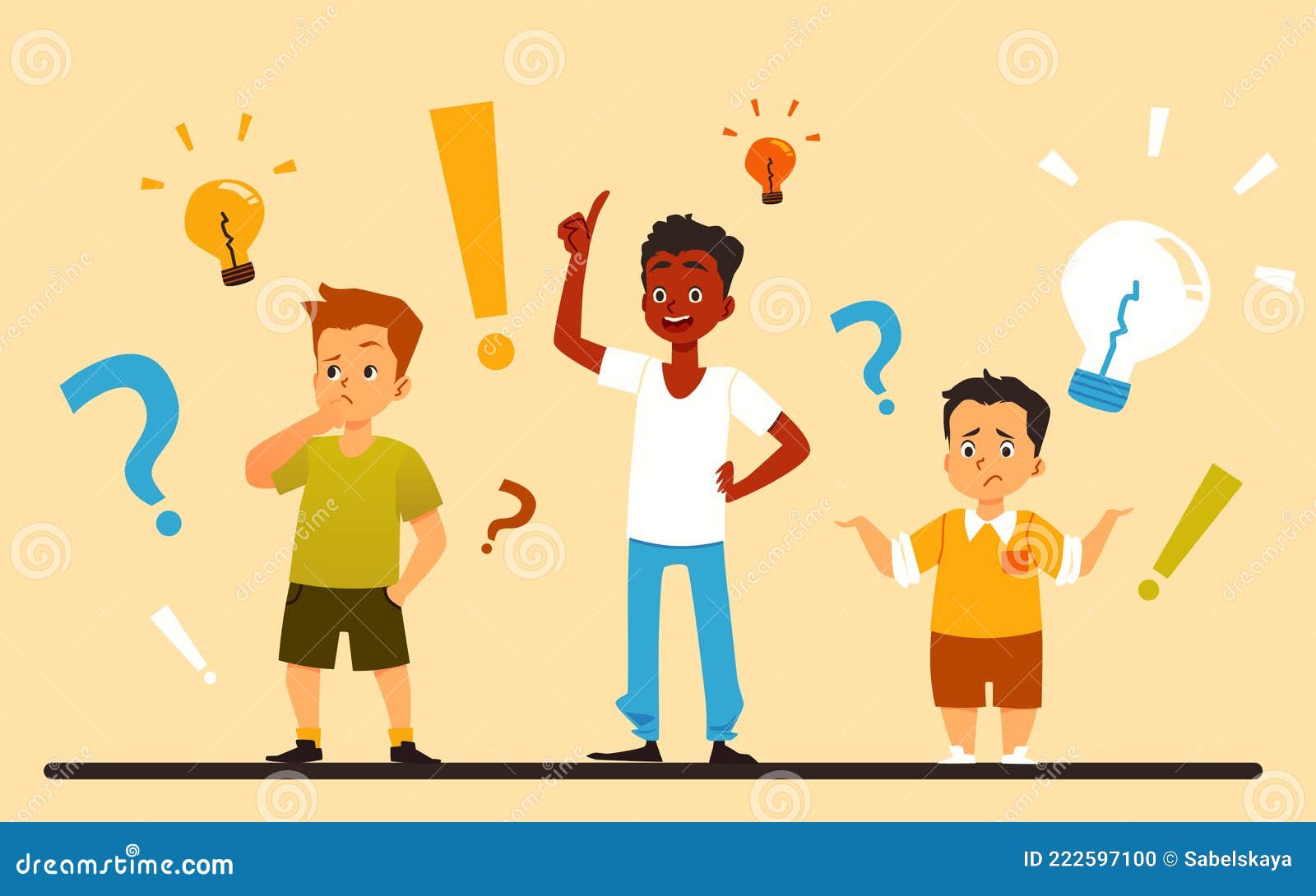 Pensive Boys Overthinking and Deciding Problem or Task, Flat Vector ...