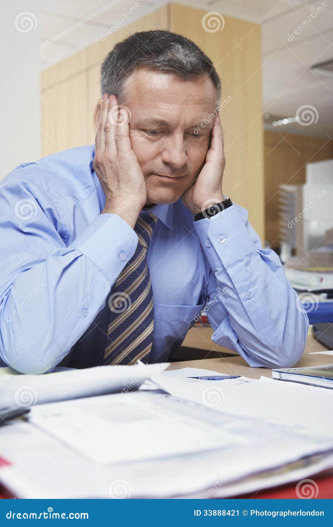 Pensive Businessman at Office Desk Stock Image - Image of business ...