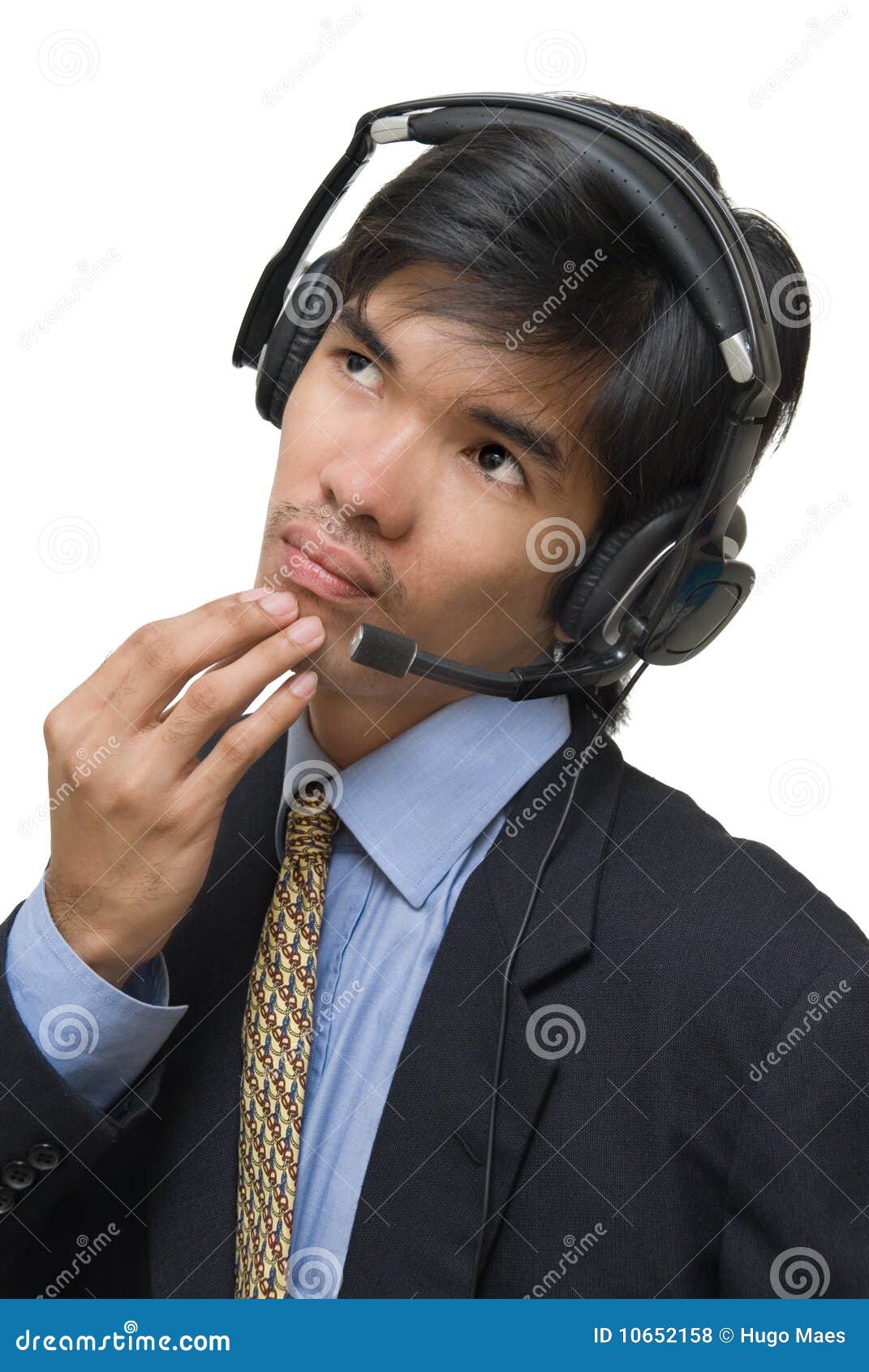 Pensive call center agent stock photo. Image of headset - 10652158