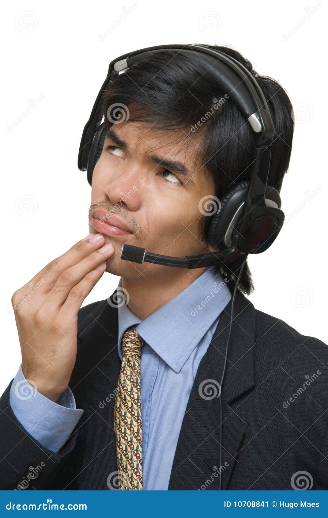 Pensive call center agent stock image. Image of headphone - 10708841