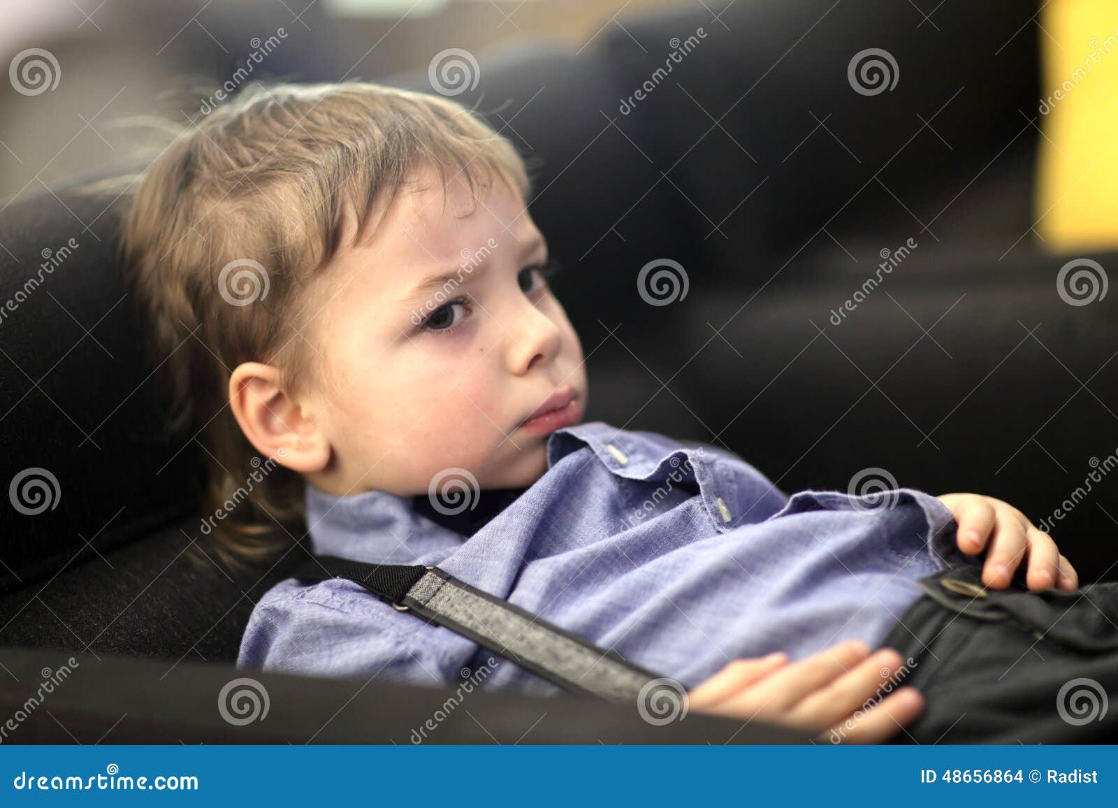 Pensive child on sofa stock photo. Image of child, head - 48656864