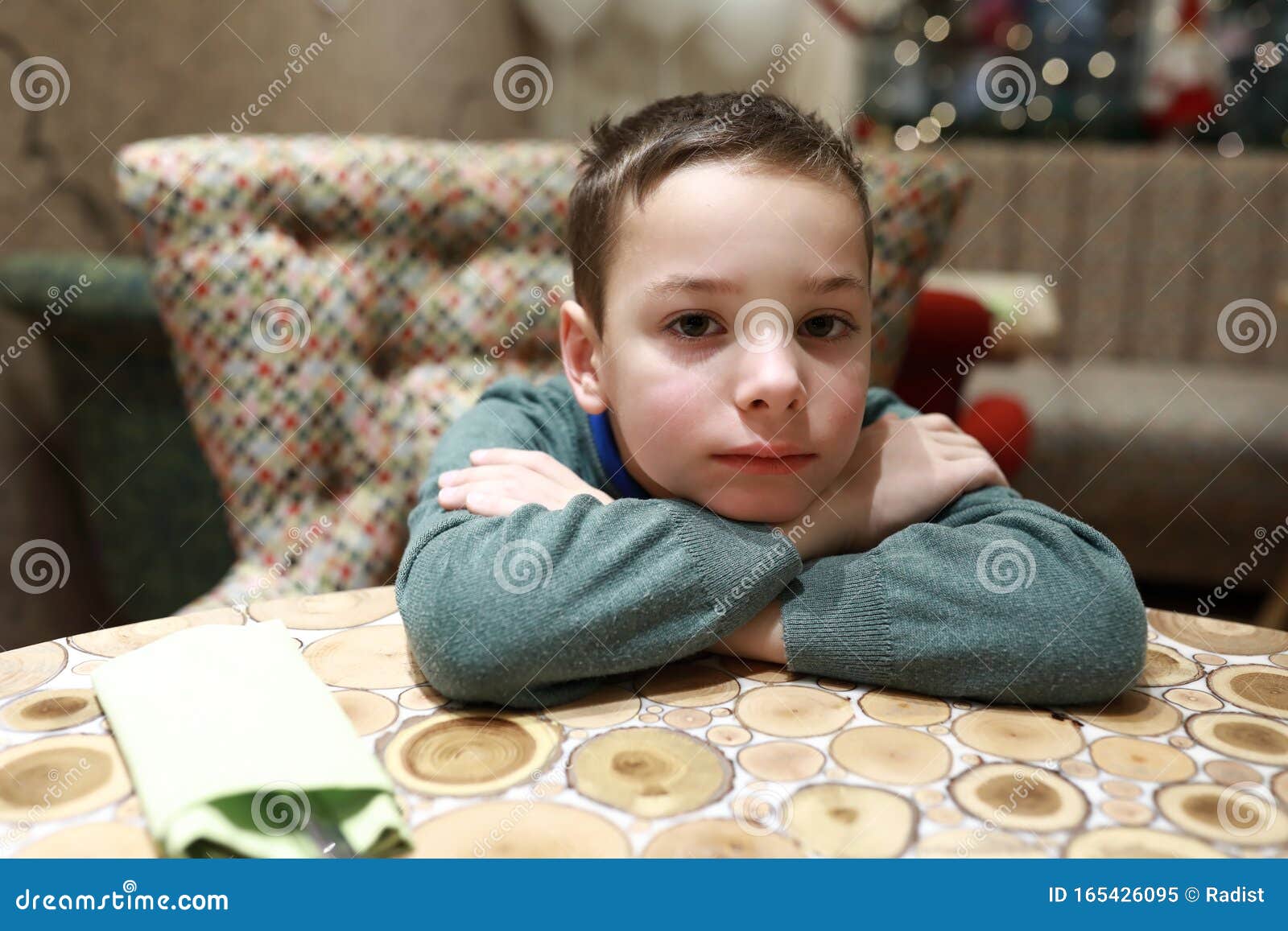 Pensive Child at Table in Restaurant Stock Image - Image of indoor ...