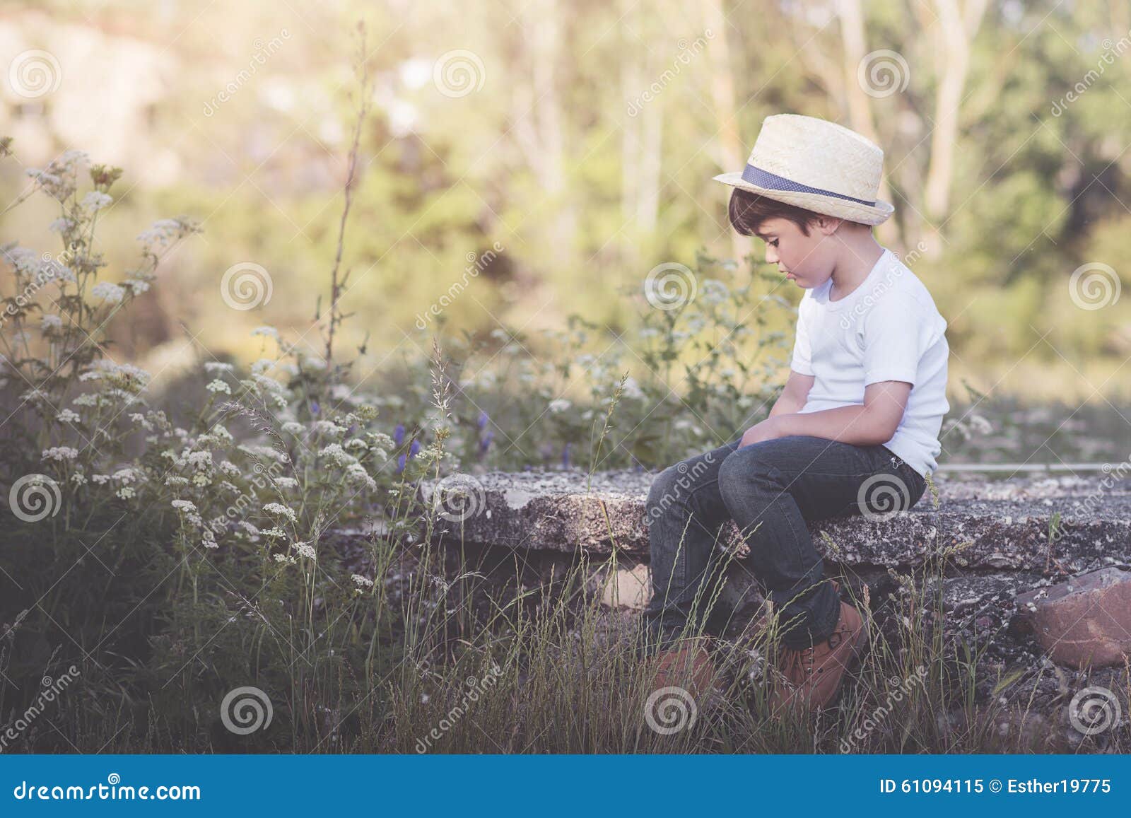Pensive child stock image. Image of nature, meditate - 61094115