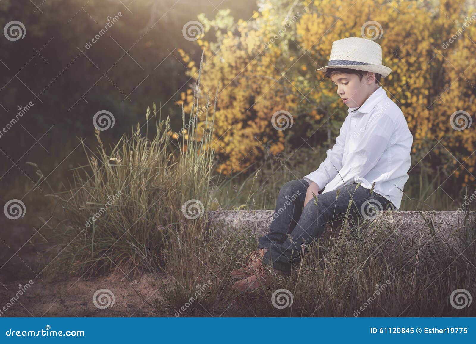 Pensive child stock image. Image of field, portrait, excited - 61120845