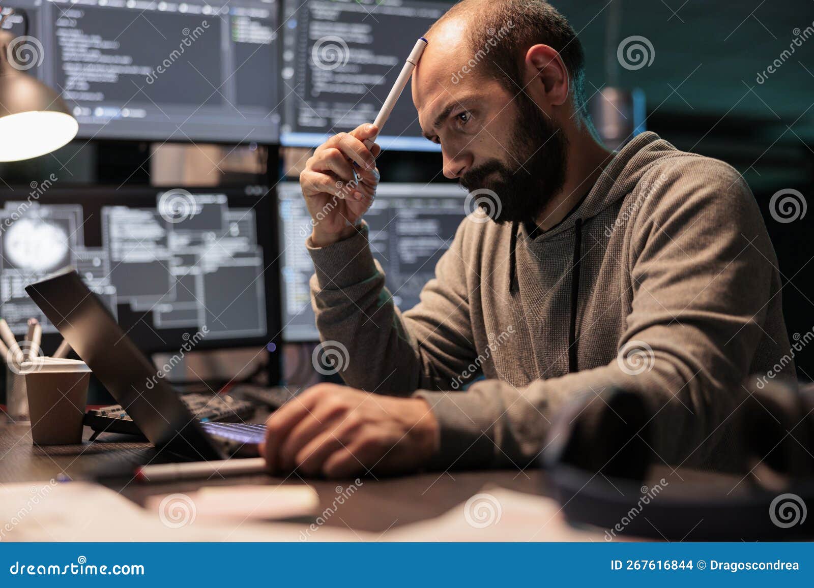 Pensive Coder Brainstorming Ideas To Find Source Code Stock Photo - Image of thinking, pensive ...