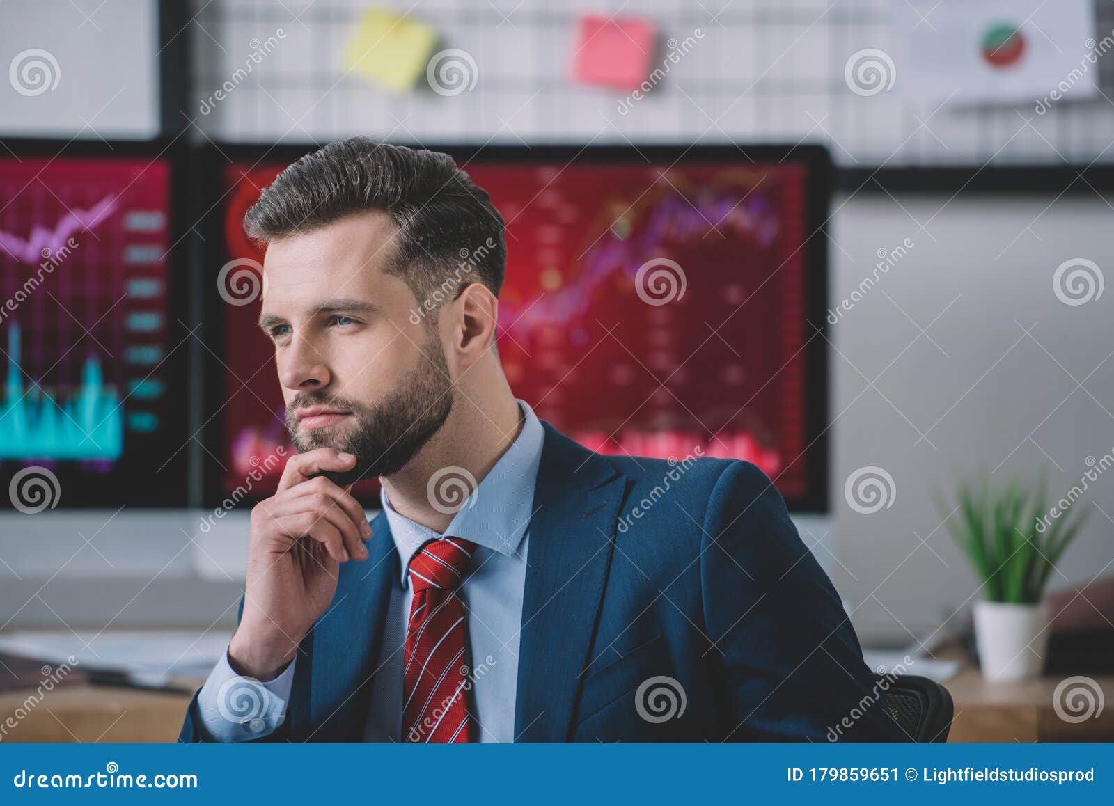 Pensive Computer Systems Analyst Looking Away Stock Image - Image of ...