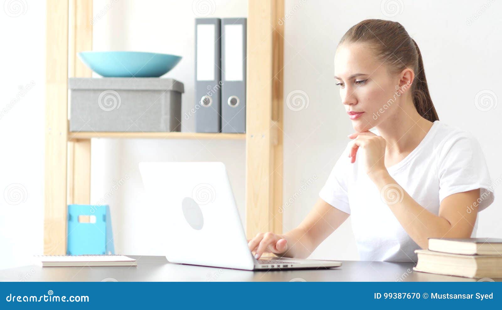 Pensive Creative Woman Working, Thinking and Planning at Work in Office ...