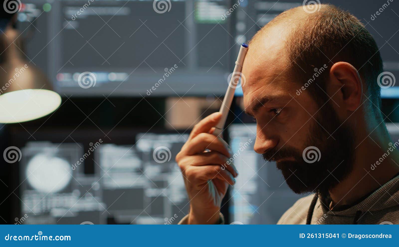 Pensive Database Admin Brainstorming Ideas in Office Stock Image ... Pensive Database Admin Brainstorming Ideas in Office Stock Image ...