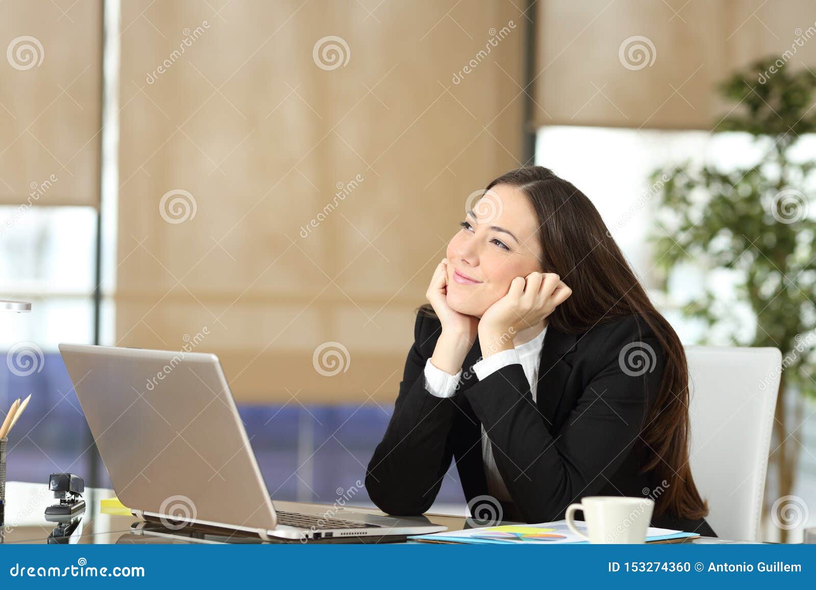 Pensive and Distracted Office Worker Looking at Side Stock Photo ...