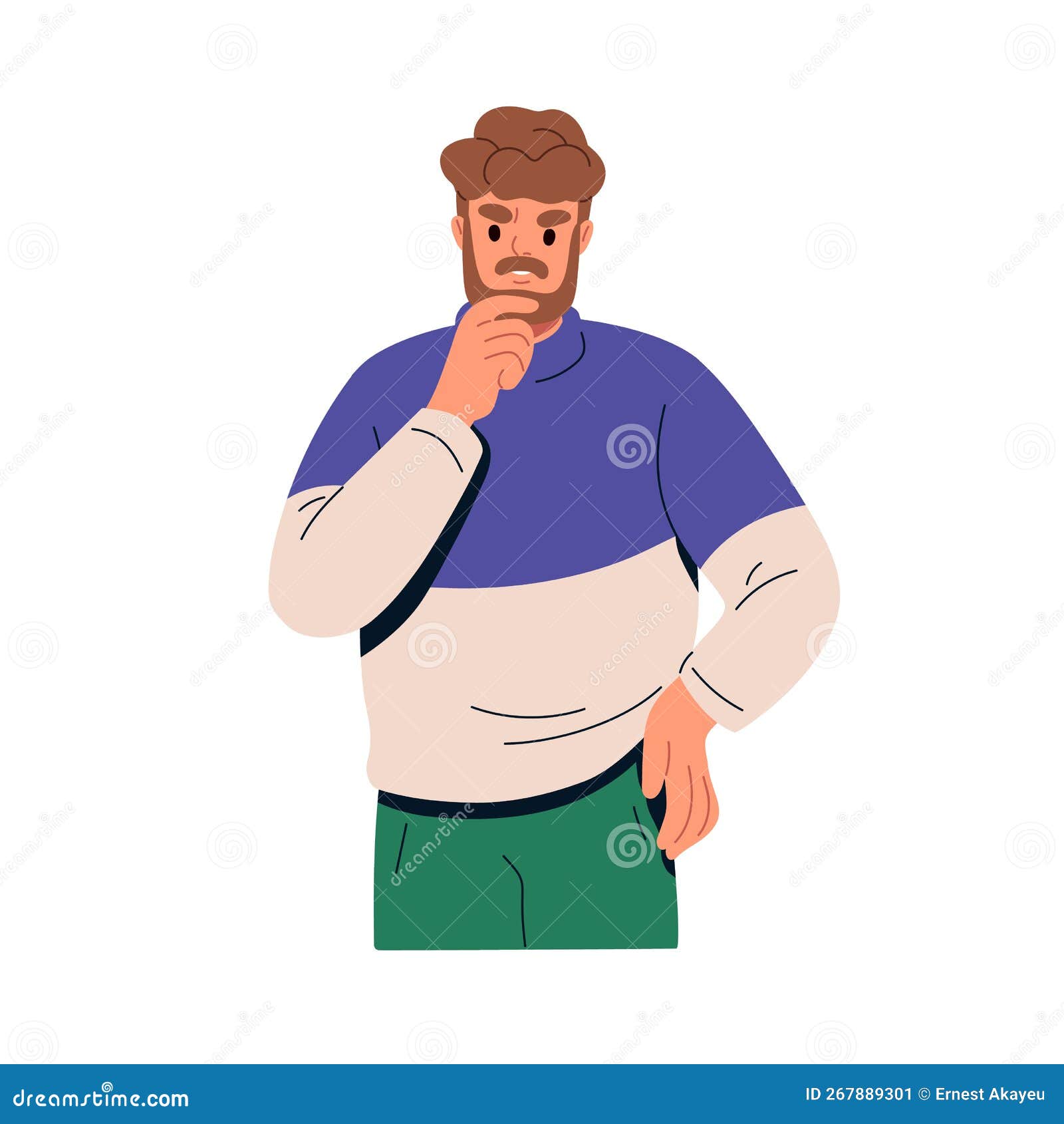 Pensive Doubting Man. Puzzled Uncertain Expression of Thinking Person ...