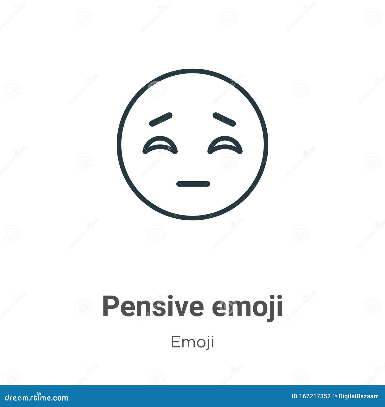 Pensive Emoji Outline Vector Icon. Thin Line Black Pensive Emoji Icon ...