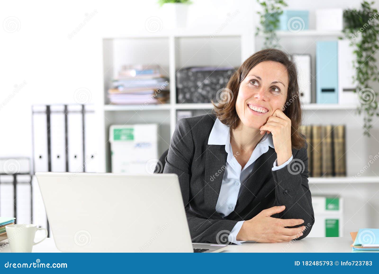 Pensive Executive Lady Thinking Looking Up at Office Stock Image ...