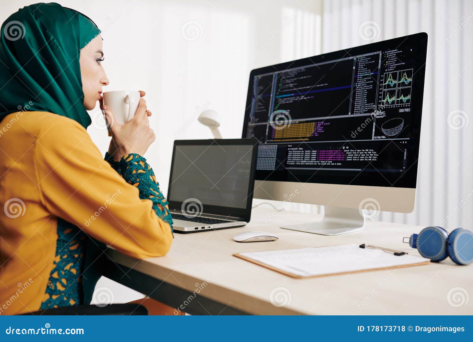 Pensive coder drinking tea stock photo. Image of headscarf - 178173718 Pensive coder drinking tea stock photo. Image of headscarf - 178173718