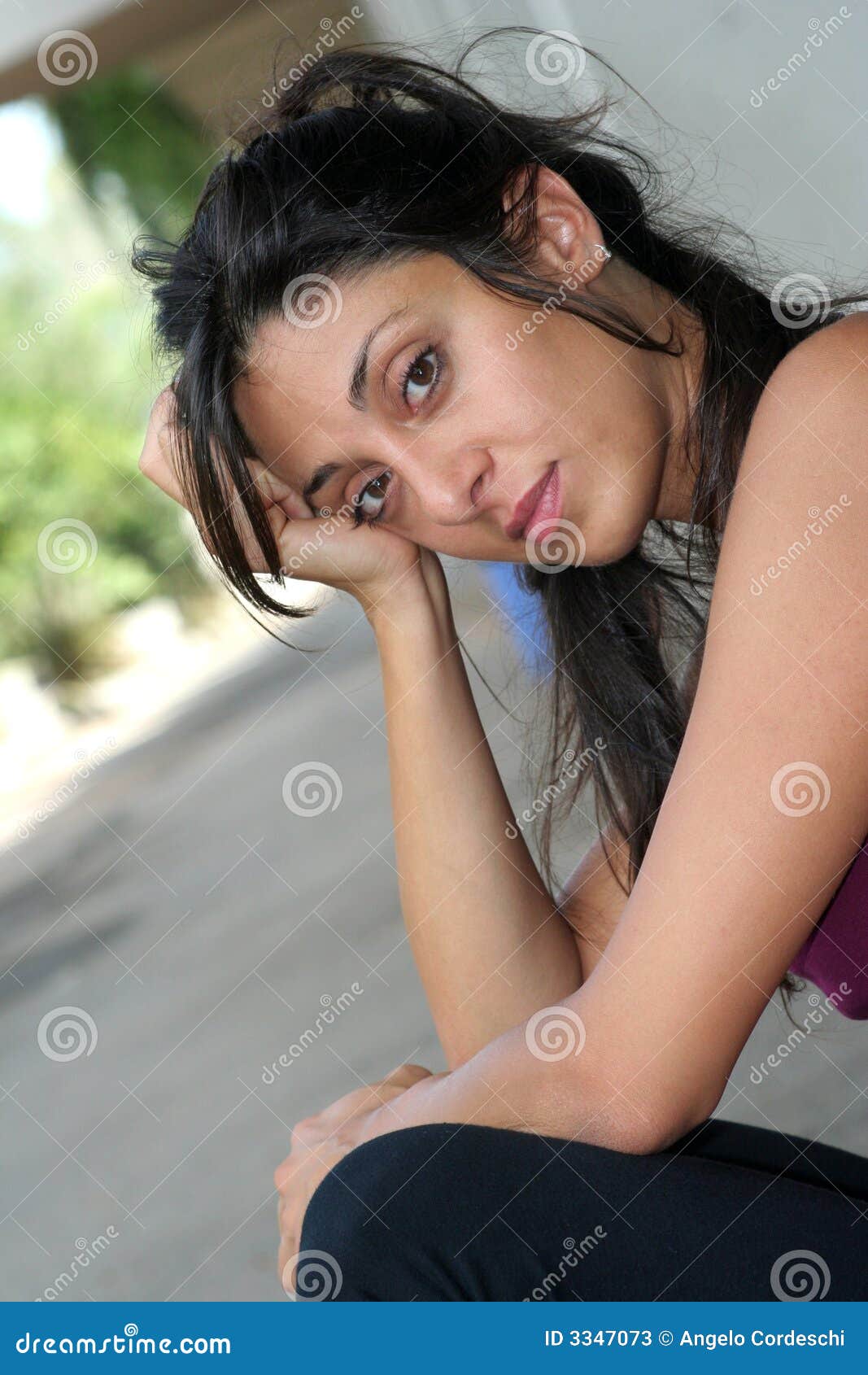 Pensive Girl stock image. Image of hands, girl, isolated - 3347073
