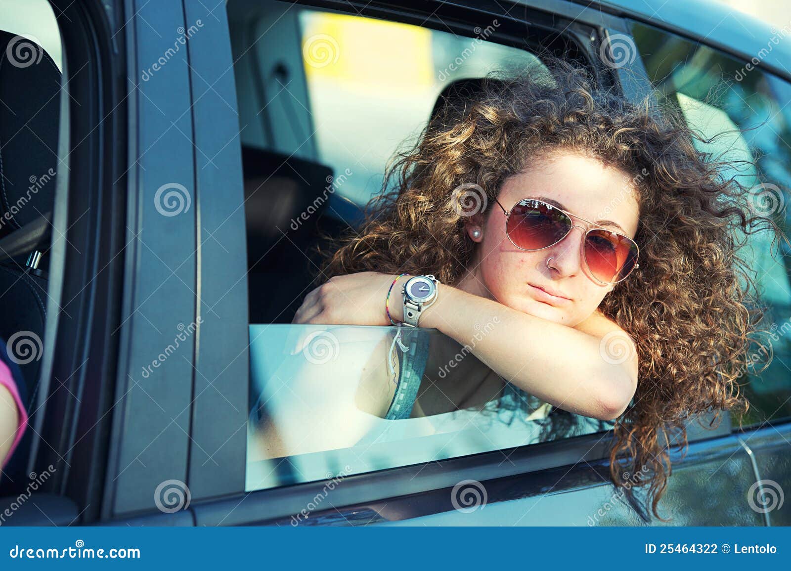 Pensive Girl Looking Out of Car Window Stock Photo - Image of road ...