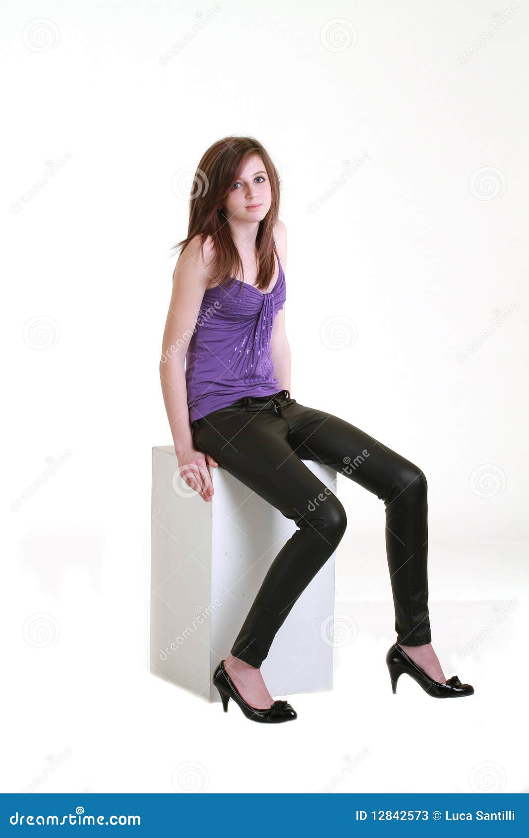 Pensive Girl Stting on a Cube Stock Image - Image of glamor, femininity ...
