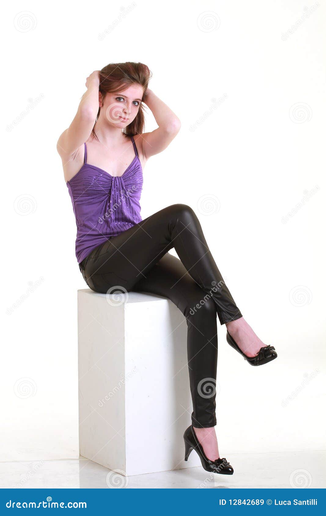 Pensive Girl Stting on a Cube Stock Image - Image of fashionable ...