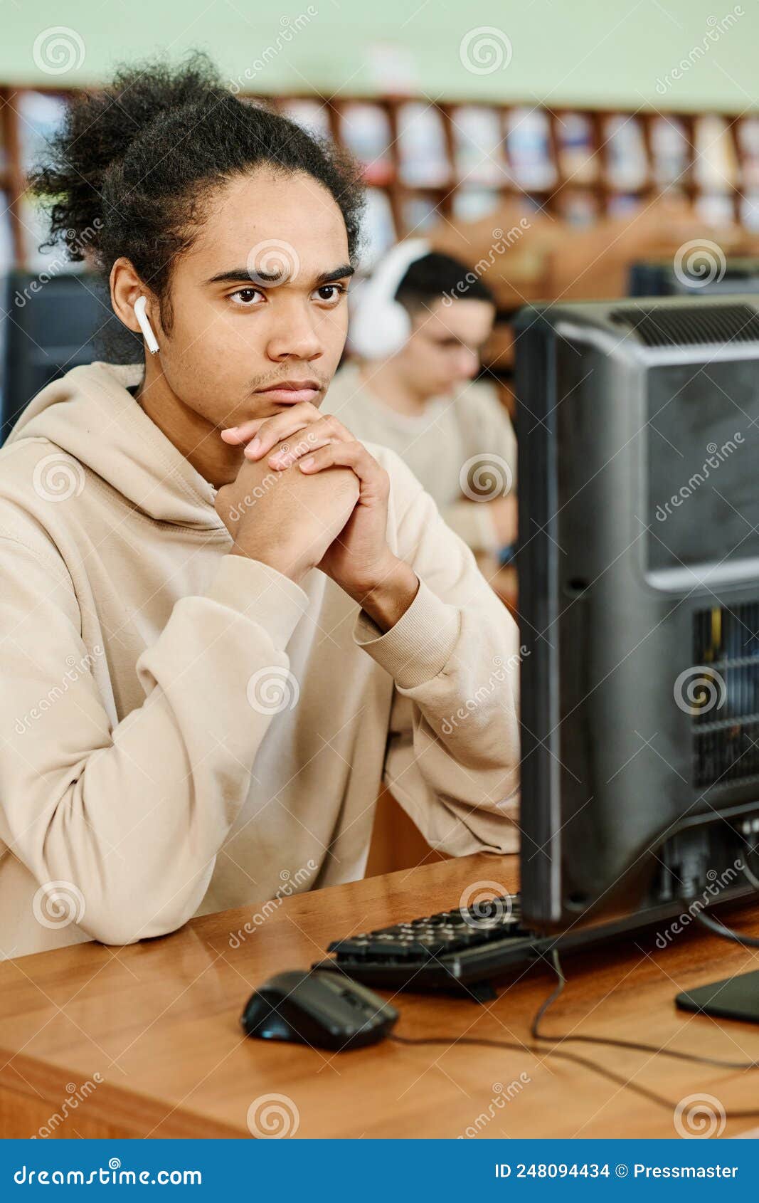 Pensive Guy Thinking about Task Stock Photo - Image of international ...