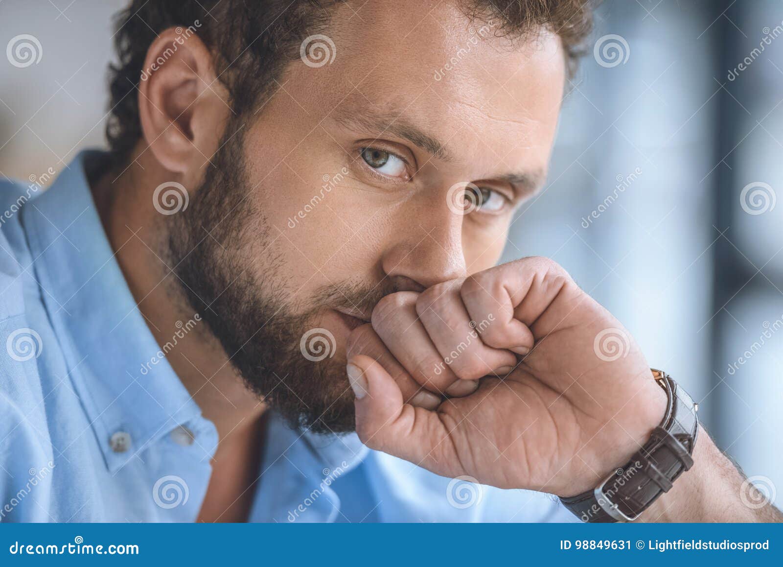 Pensive Handsome Caucasian Man Looking at Camera Stock Image - Image of ...