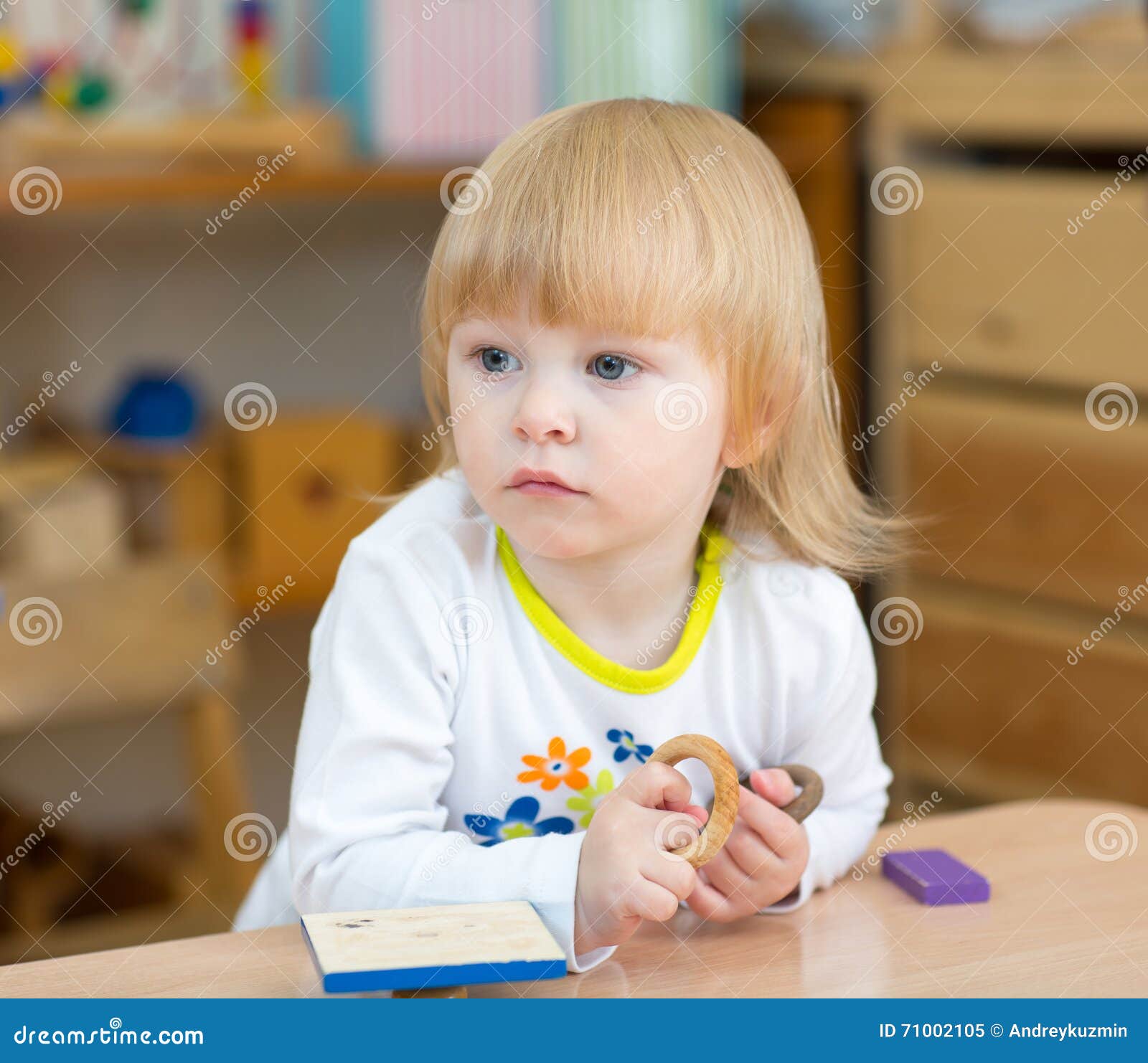Pensive Kid in Kindergarten Stock Image - Image of closeup, single ...