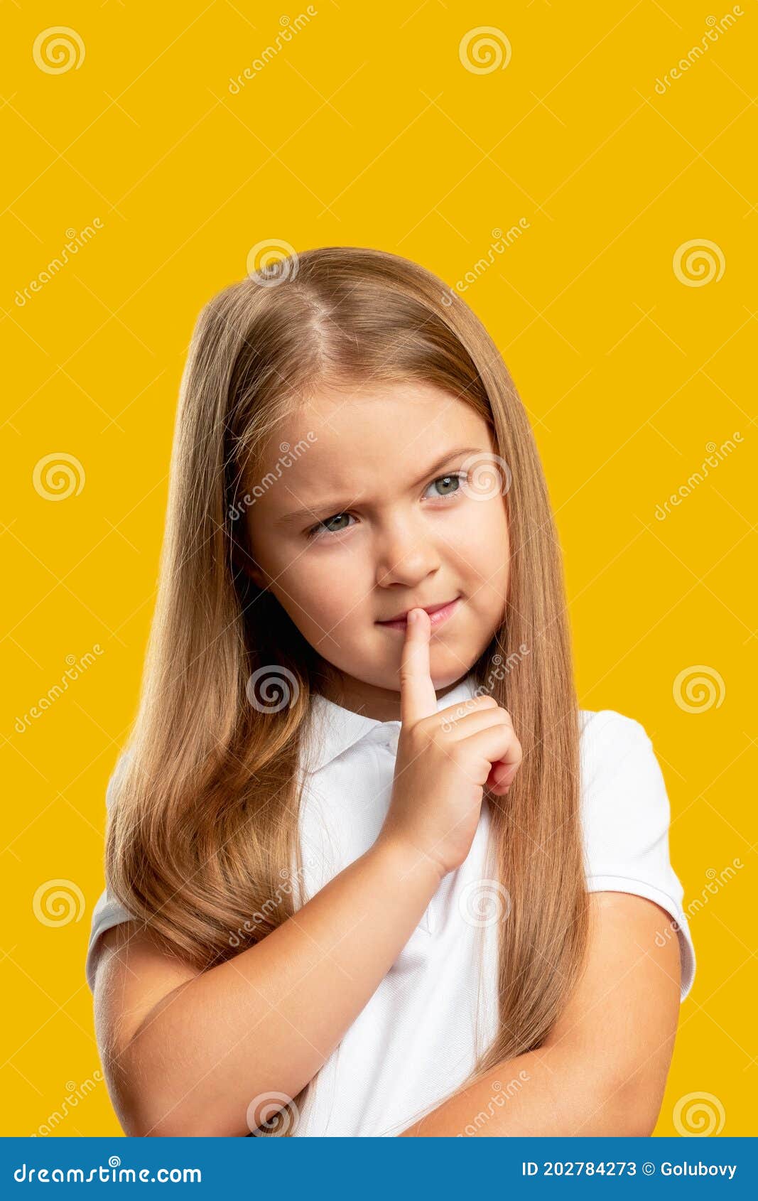 Pensive Kid Problem Solution Troubled Little Girl Stock Image - Image ...