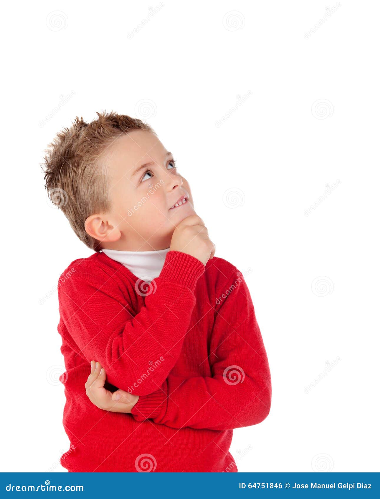 Pensive Kid with Red Jersey Stock Photo - Image of look, portrait: 64751846