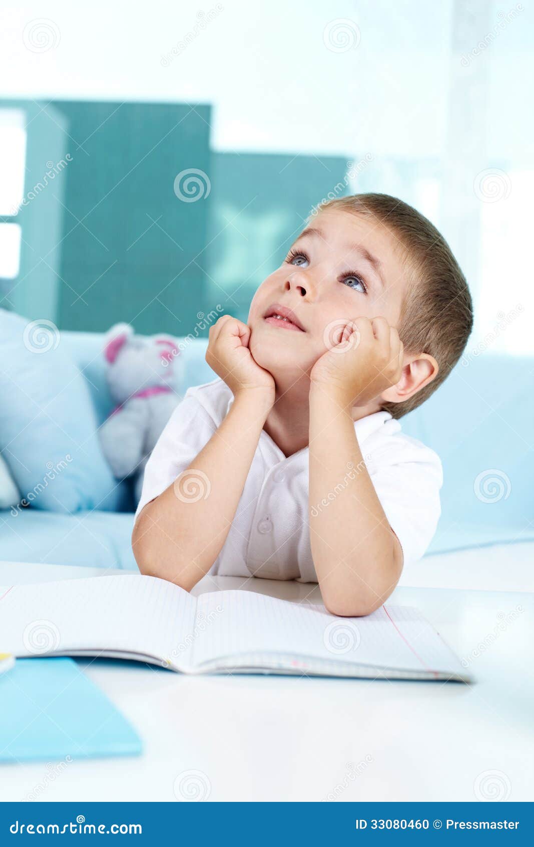 Pensive lad stock photo. Image of junior, inside, person - 33080460