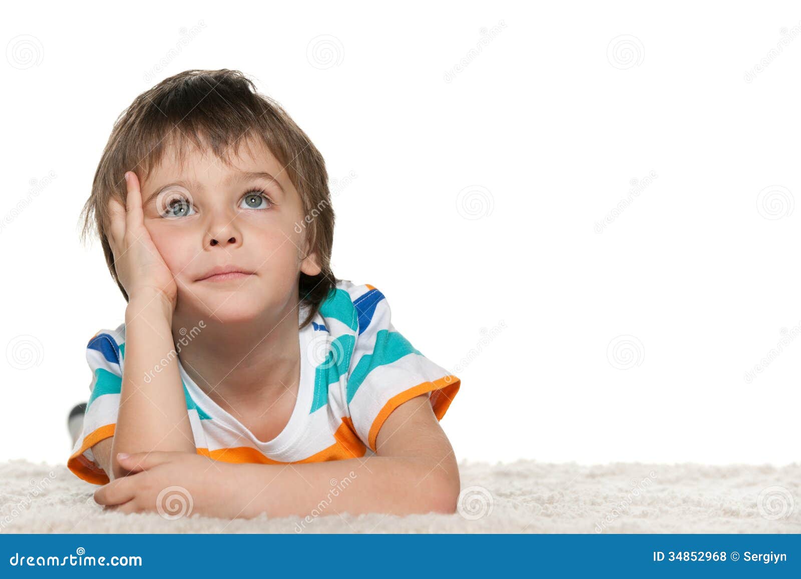 Pensive little boy stock photo. Image of closeup, studio - 34852968