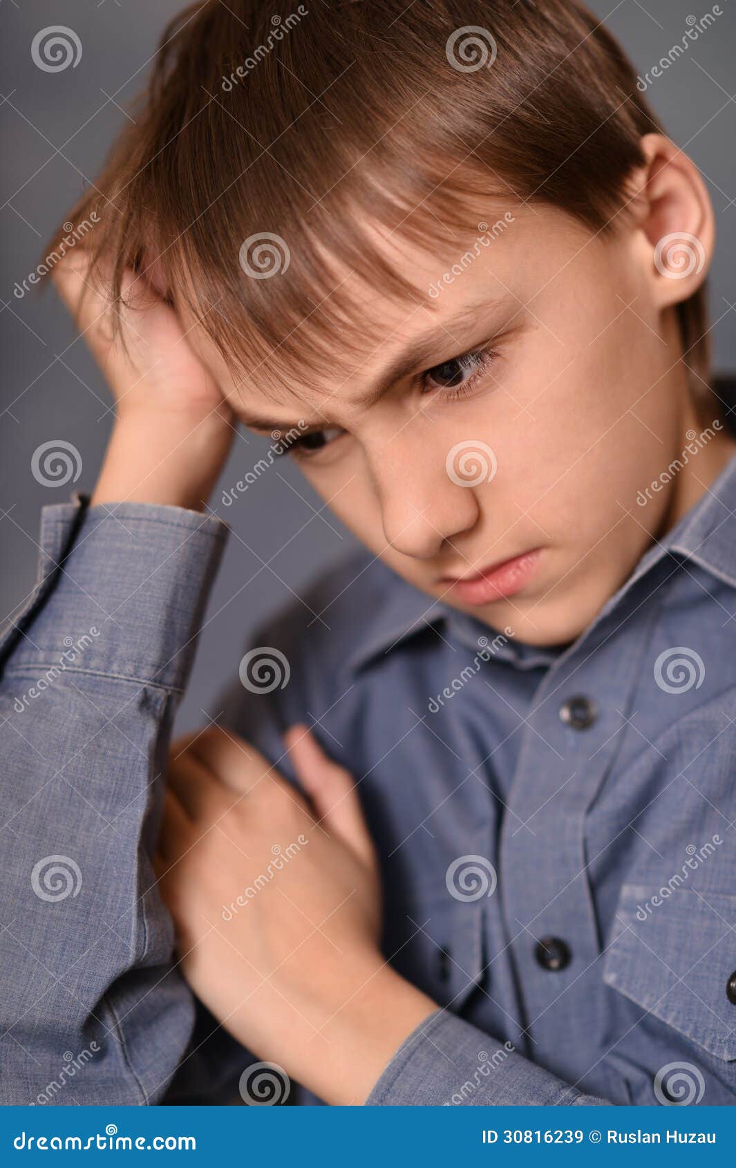 Pensive little boy stock image. Image of gray, lamentable - 30816239