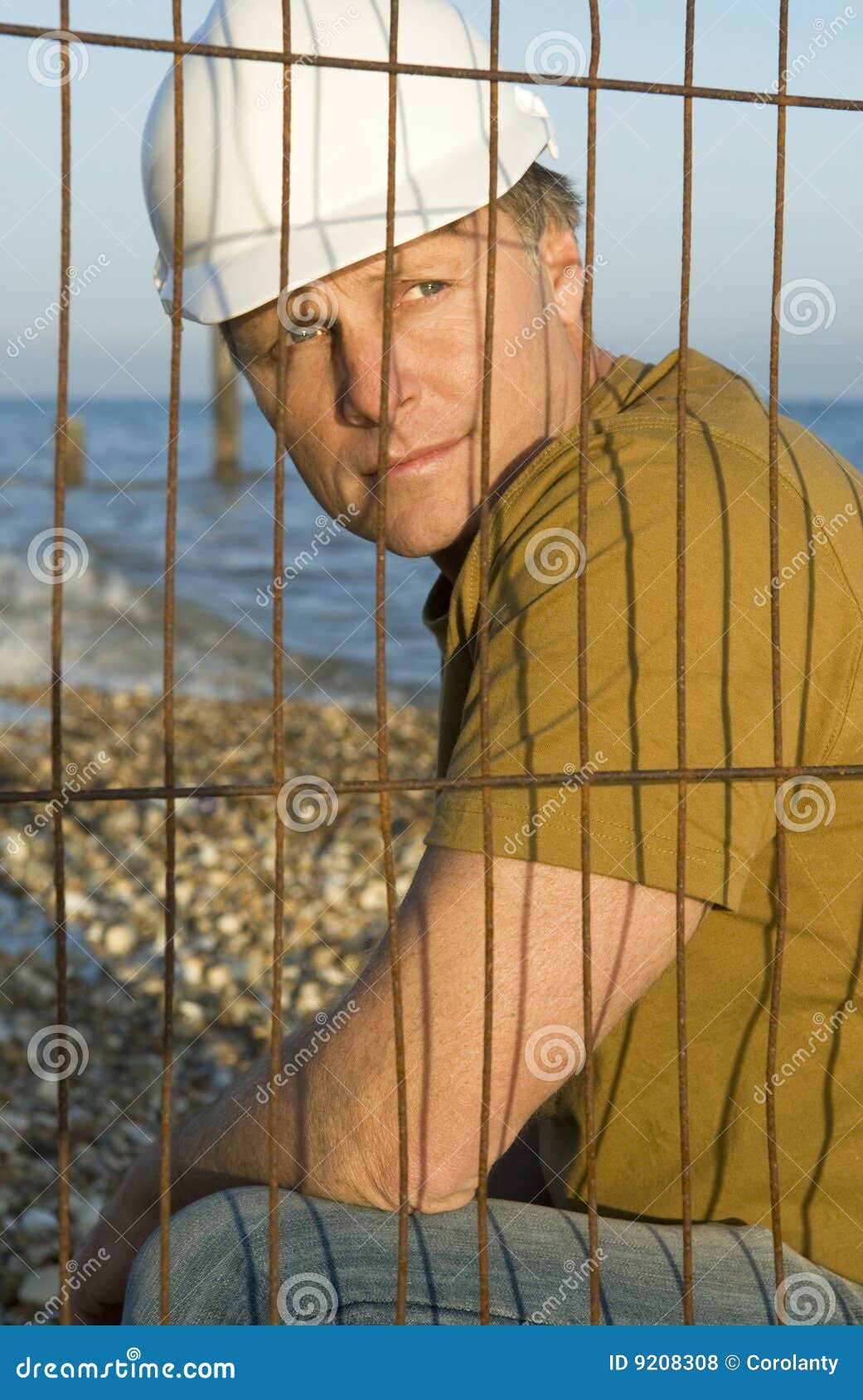 Pensive Looking Construction Worker Stock Photo - Image of hardhat ...