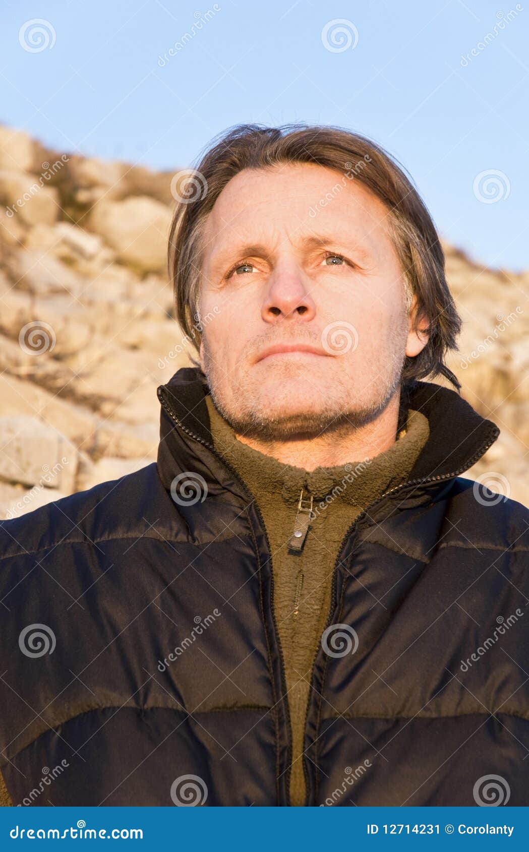 Pensive Looking Outdoor Man Stock Image - Image of serious, cheerful ...