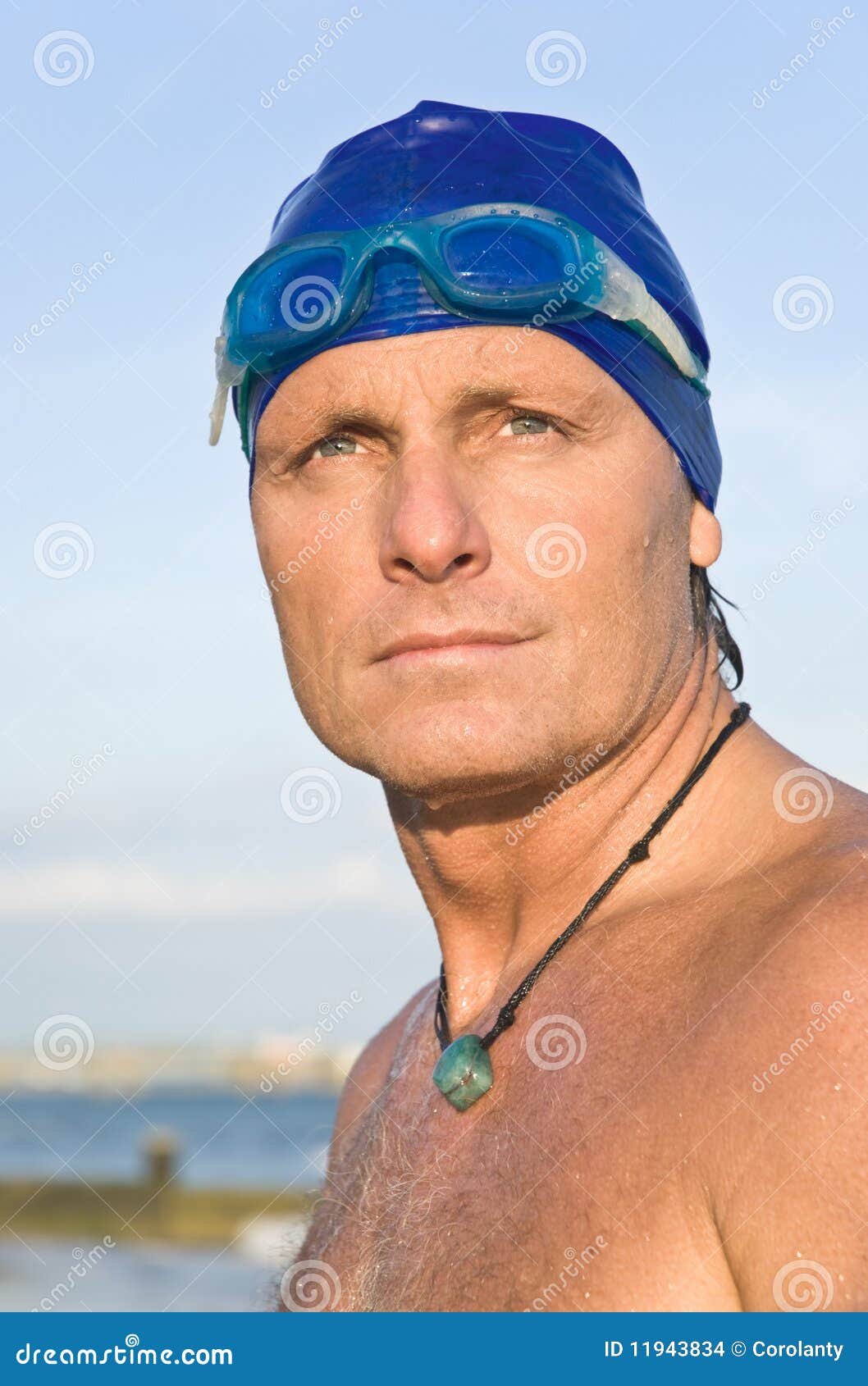 Pensive looking swimmer stock photo. Image of watching - 11943834