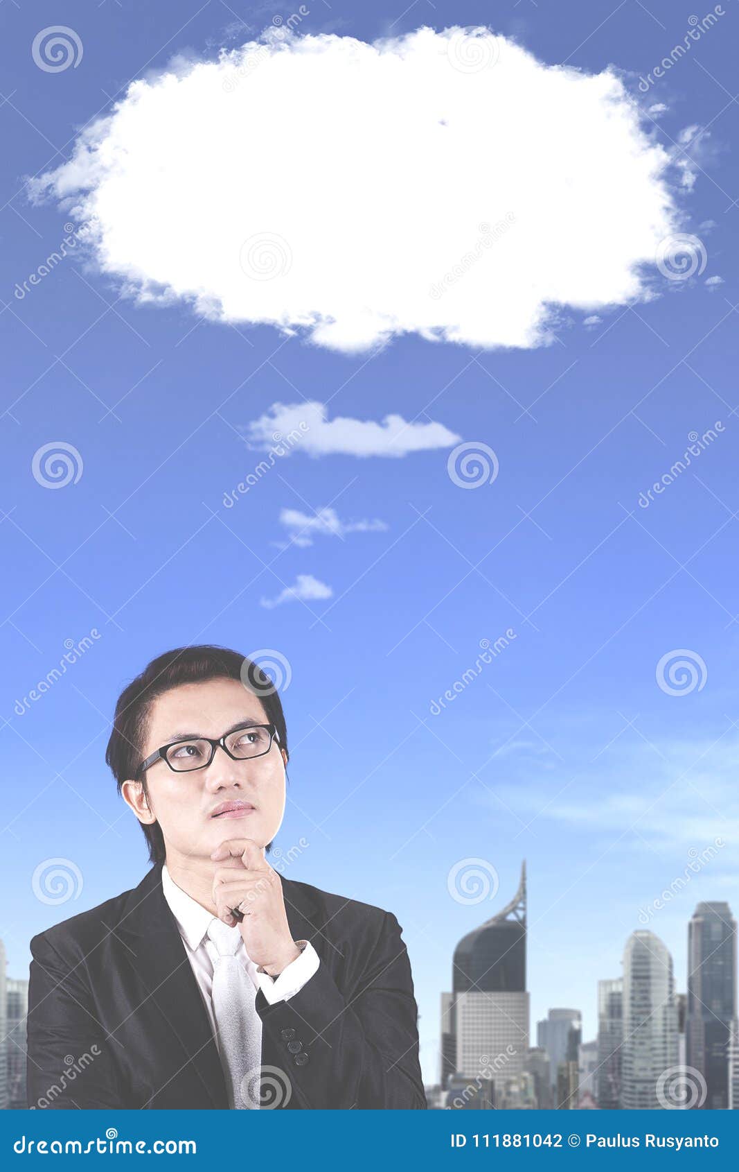 Pensive Male Manager with Empty Cloud Bubble Stock Photo - Image of ...
