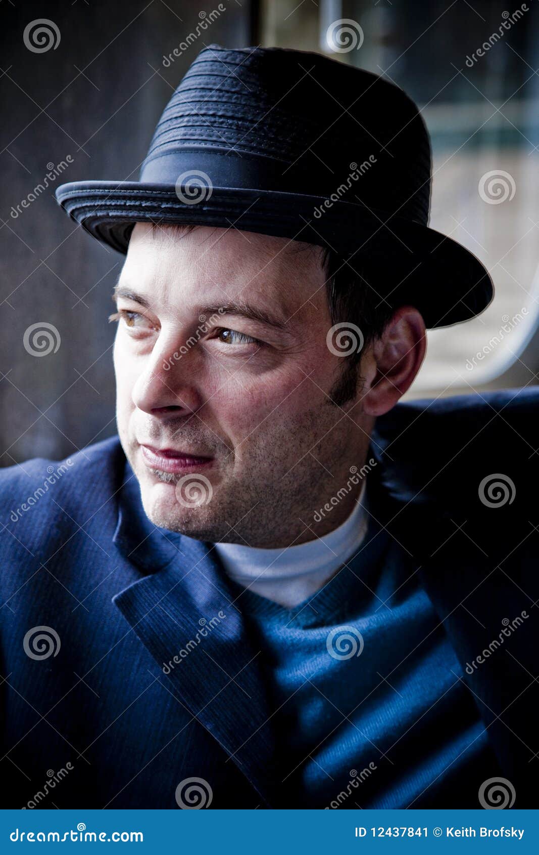 Pensive Man in Black Fedora Stock Image - Image of lifestyle ...