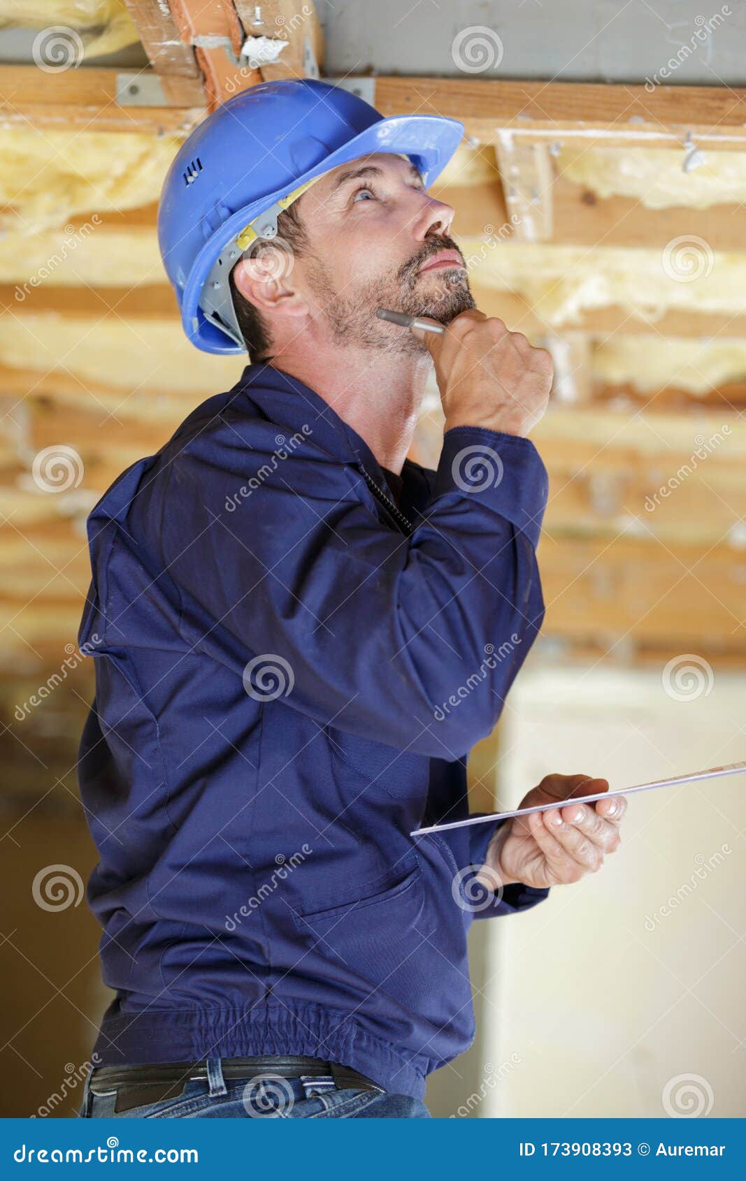 Pensive Man Builder Thinking about Something Stock Image - Image of ...