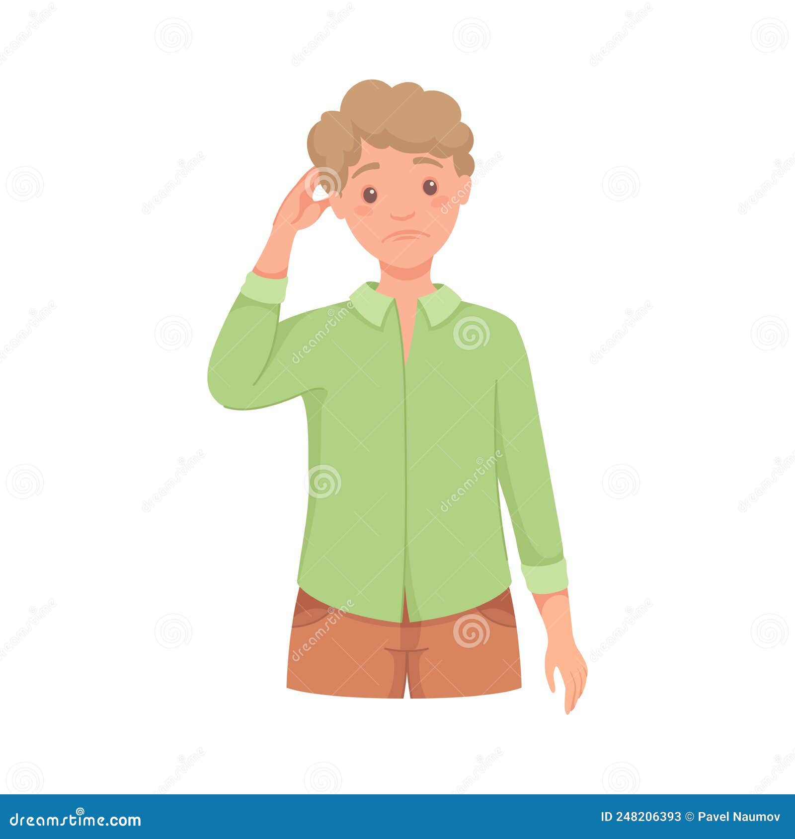 Pensive Man Character Scratching Head Thinking and Considering ...