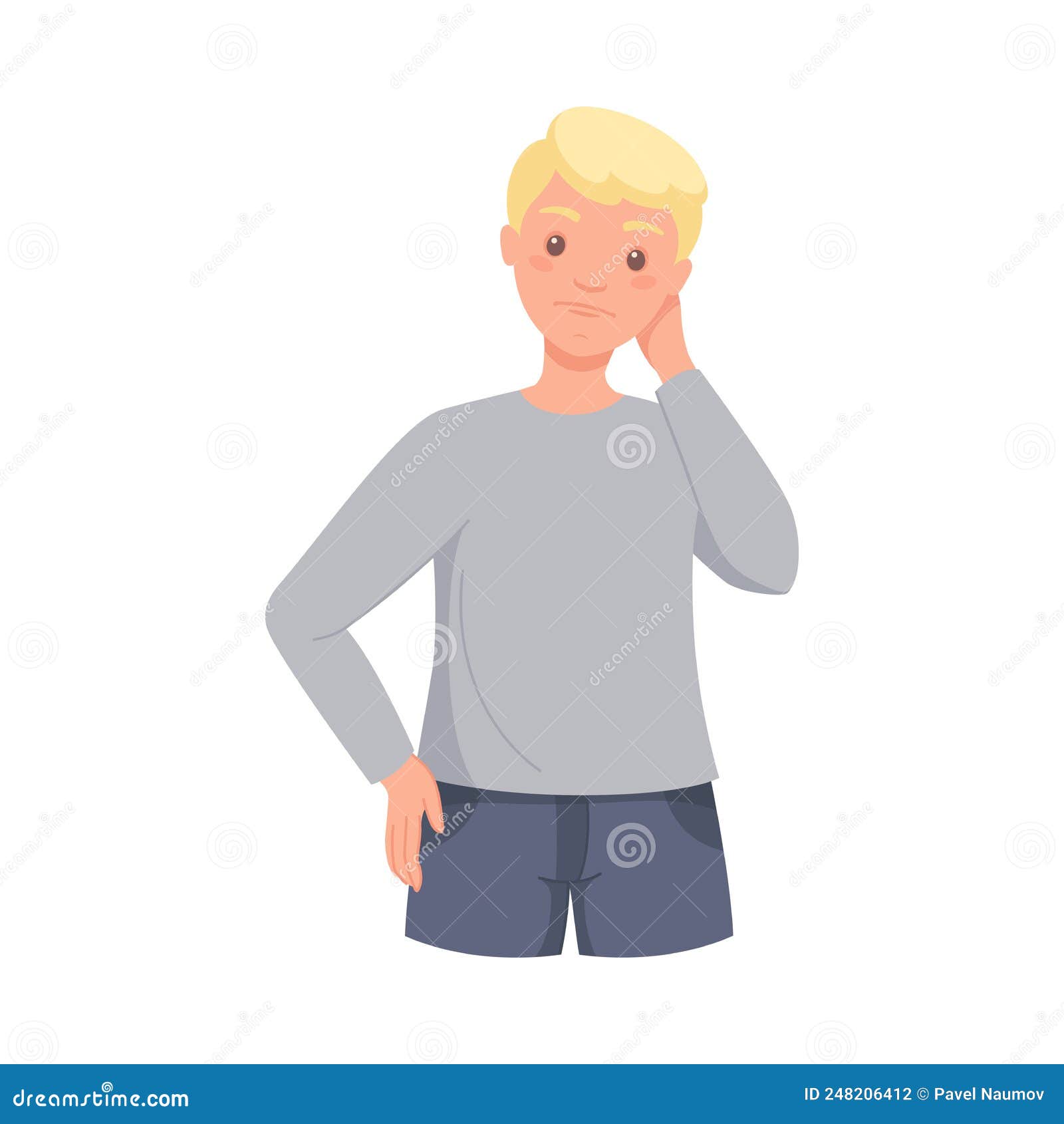 Pensive Man Character Scratching Head Thinking and Considering ...