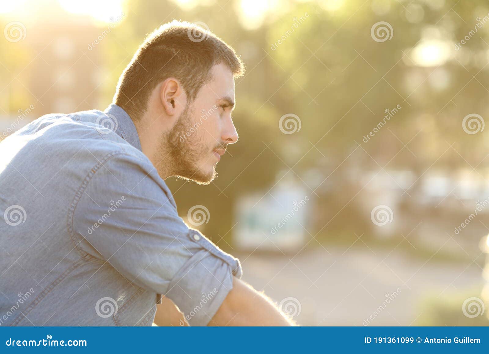 Pensive Man Contemplating Looking Away on a Balcony Stock Image - Image ...