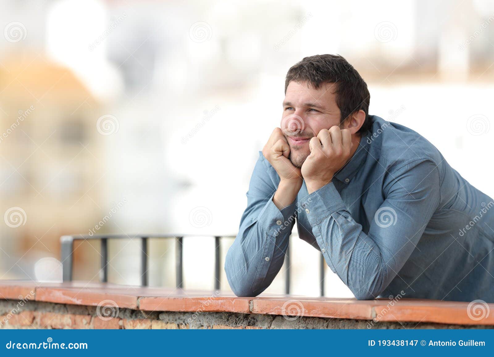 Pensive Man Contemplating and Thinking on a Balcony Stock Image - Image ...