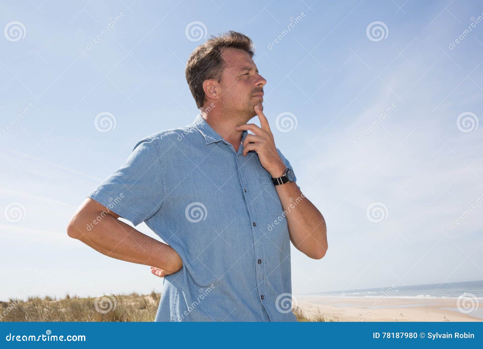 Pensive Man Looking the Ocean Feeling Sad Stock Photo - Image of nature ...
