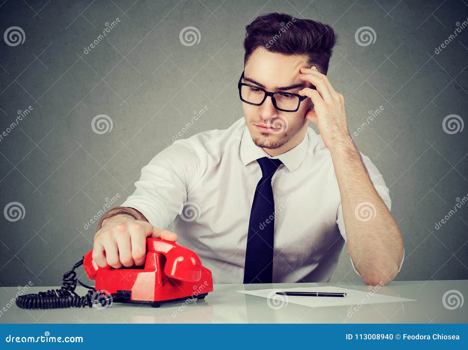 Pensive Man Preparing for Call Stock Photo - Image of concentration ...