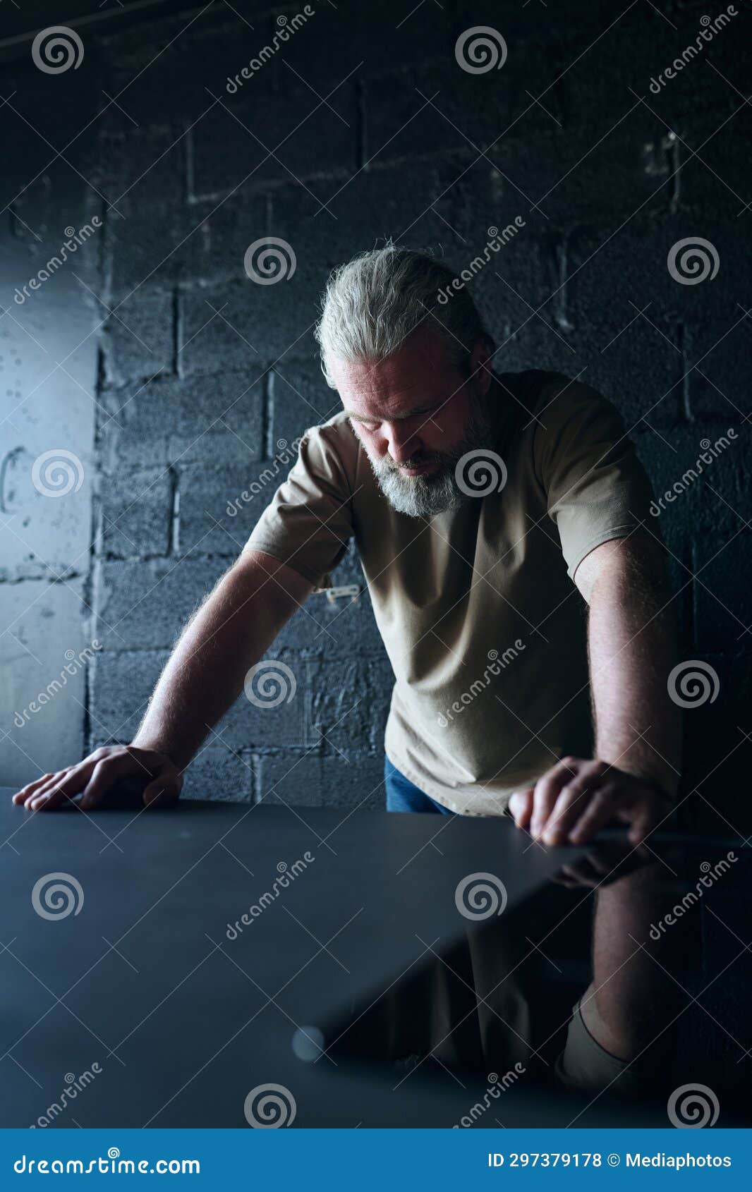 Pensive Man Standing Alone in the Room Stock Photo - Image of stress ...