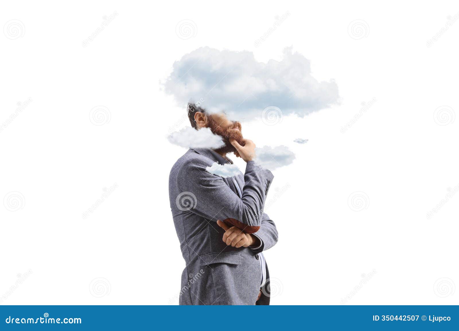 Pensive Man Thinking with Clouds Around His Head Stock Image - Image of ...