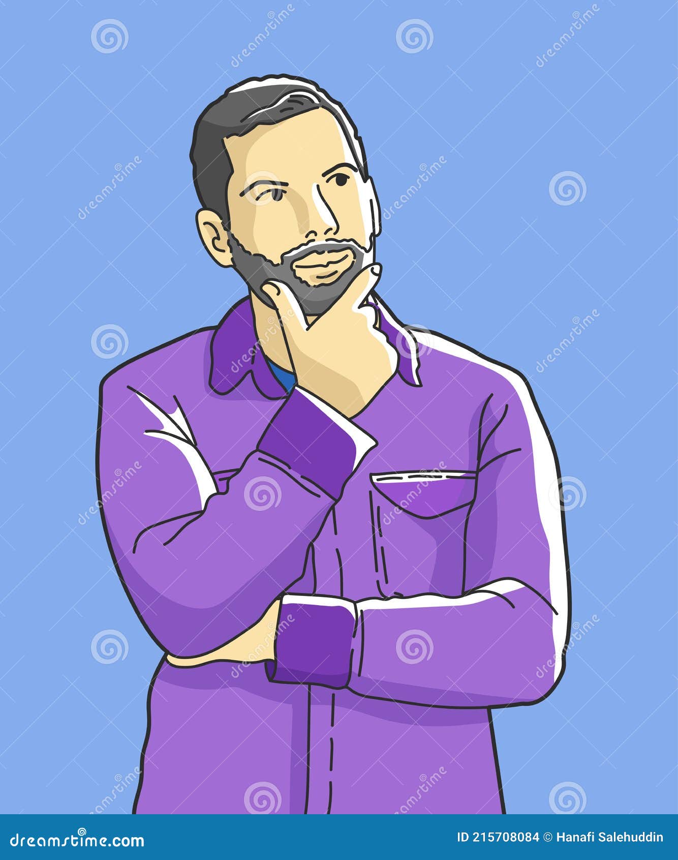 Pensive Man Thinking with Hand on Chin. Stock Illustration ... Pensive Man Thinking with Hand on Chin. Stock Illustration ...