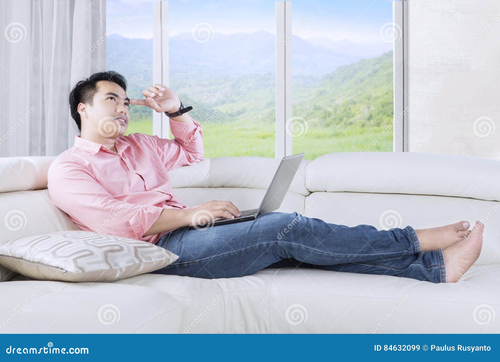 Pensive Man Thinking Idea on Sofa Stock Image - Image of idea, pensive ...