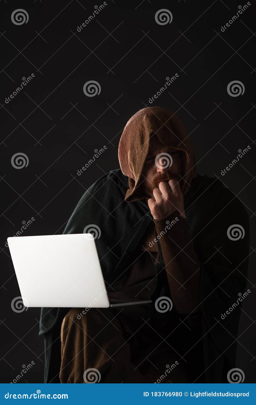 Pensive Medieval Scottish Man in Mantel Stock Photo - Image of computer ...