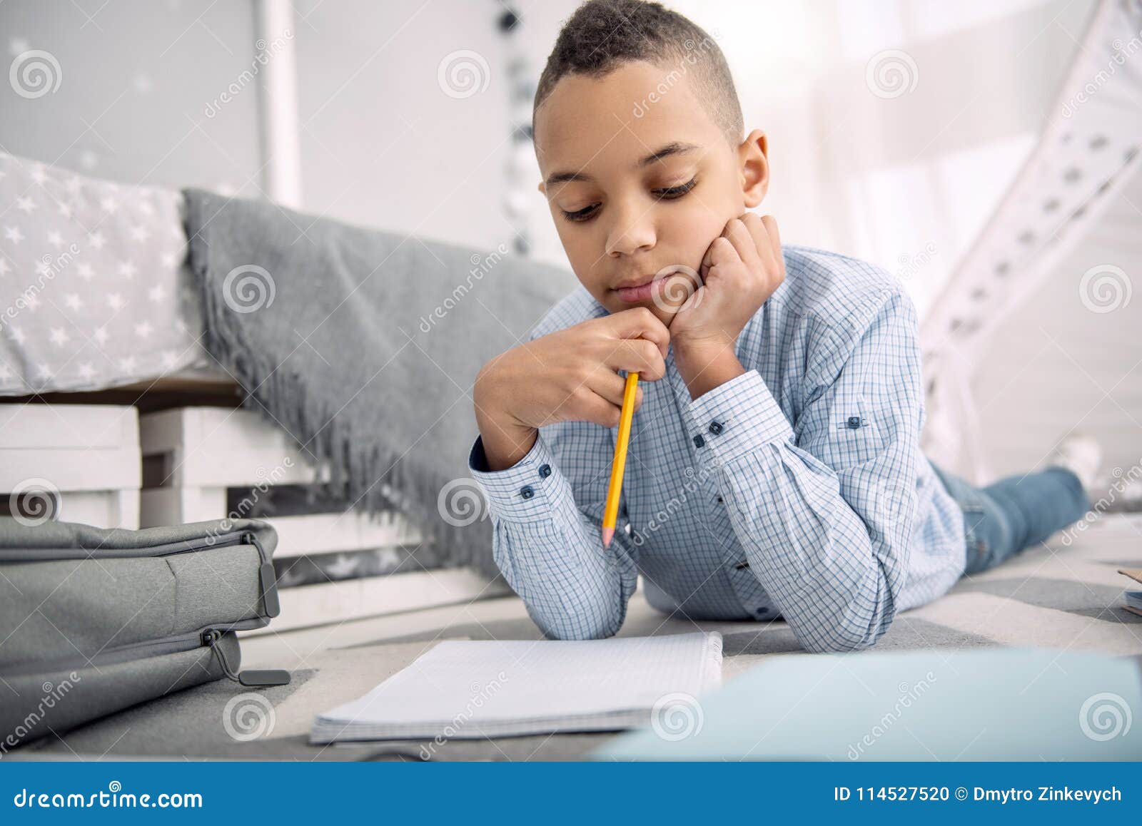Pensive Musing Boy Coming Up with Idea Stock Photo - Image of innocence ...