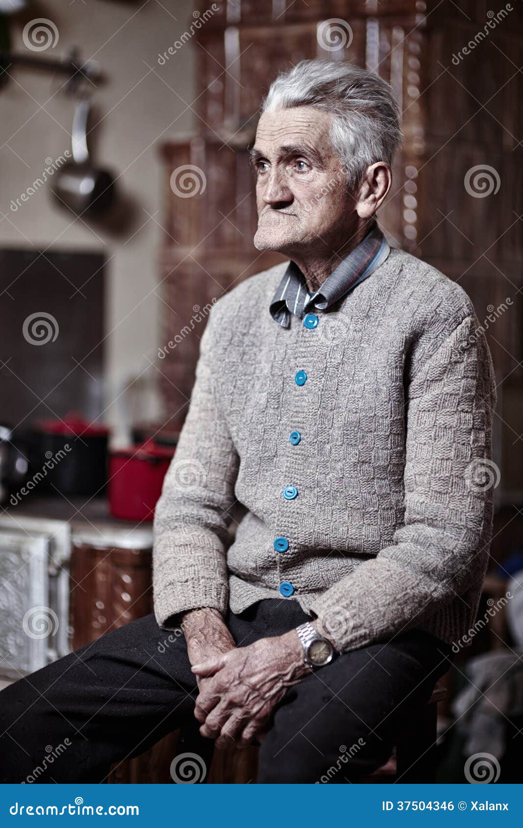 Pensive old man indoor stock photo. Image of grandfather - 37504346